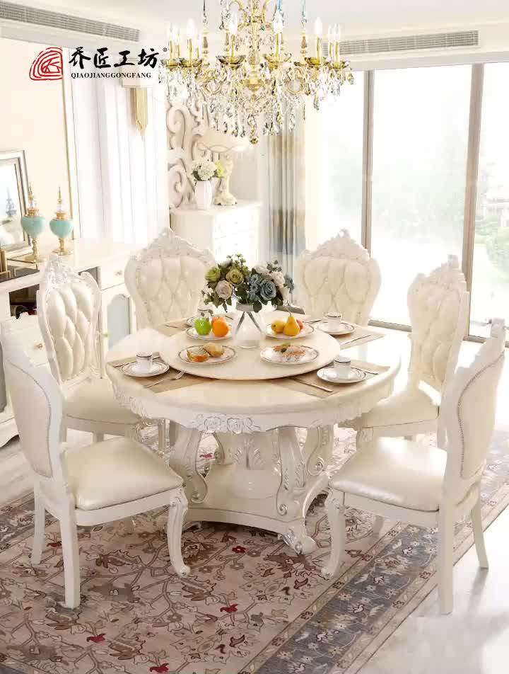Classic European Dining Table Round Marble Top Dining Table Set 6 ...