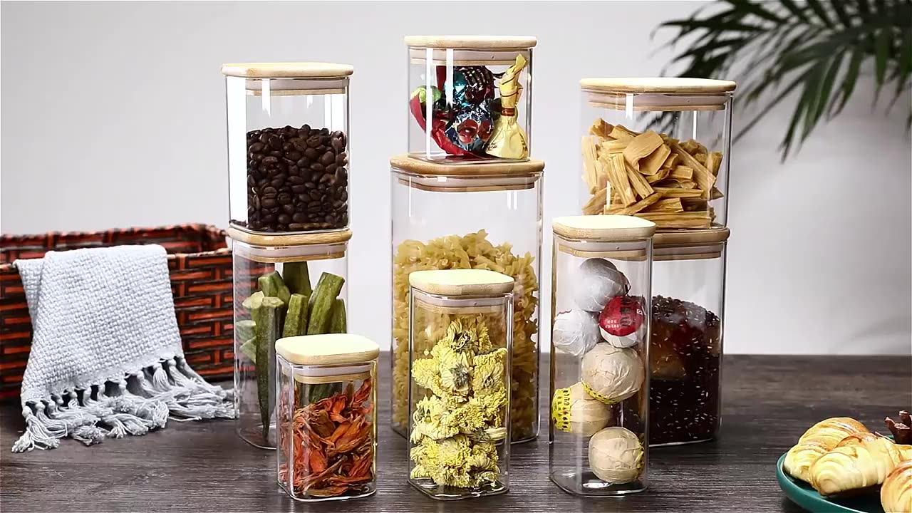 Multiple Sizes Airtight Clear Glass Canister Cylinder Food Storage ...