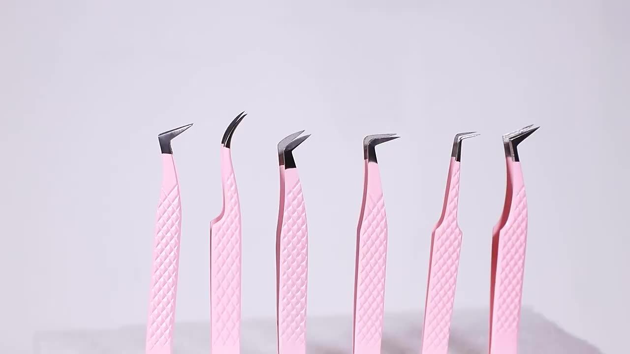 Print Logo Fiber Tip Eyelash Tweezers 45 75 90 Degree Nano Grip ...