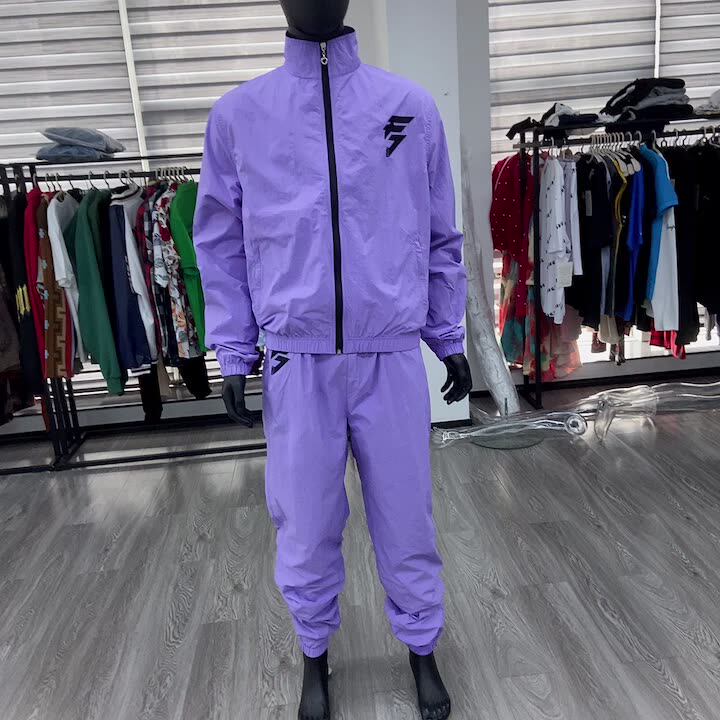 Custom Mens Nylon Jogging Set Zip Up Embroidery Logo Tracksuit Sport ...