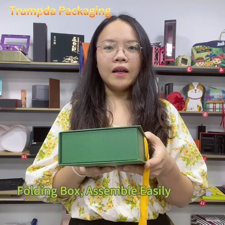 Customized Special Texture Green Paper Foldable Box With Yellow Cotton ...