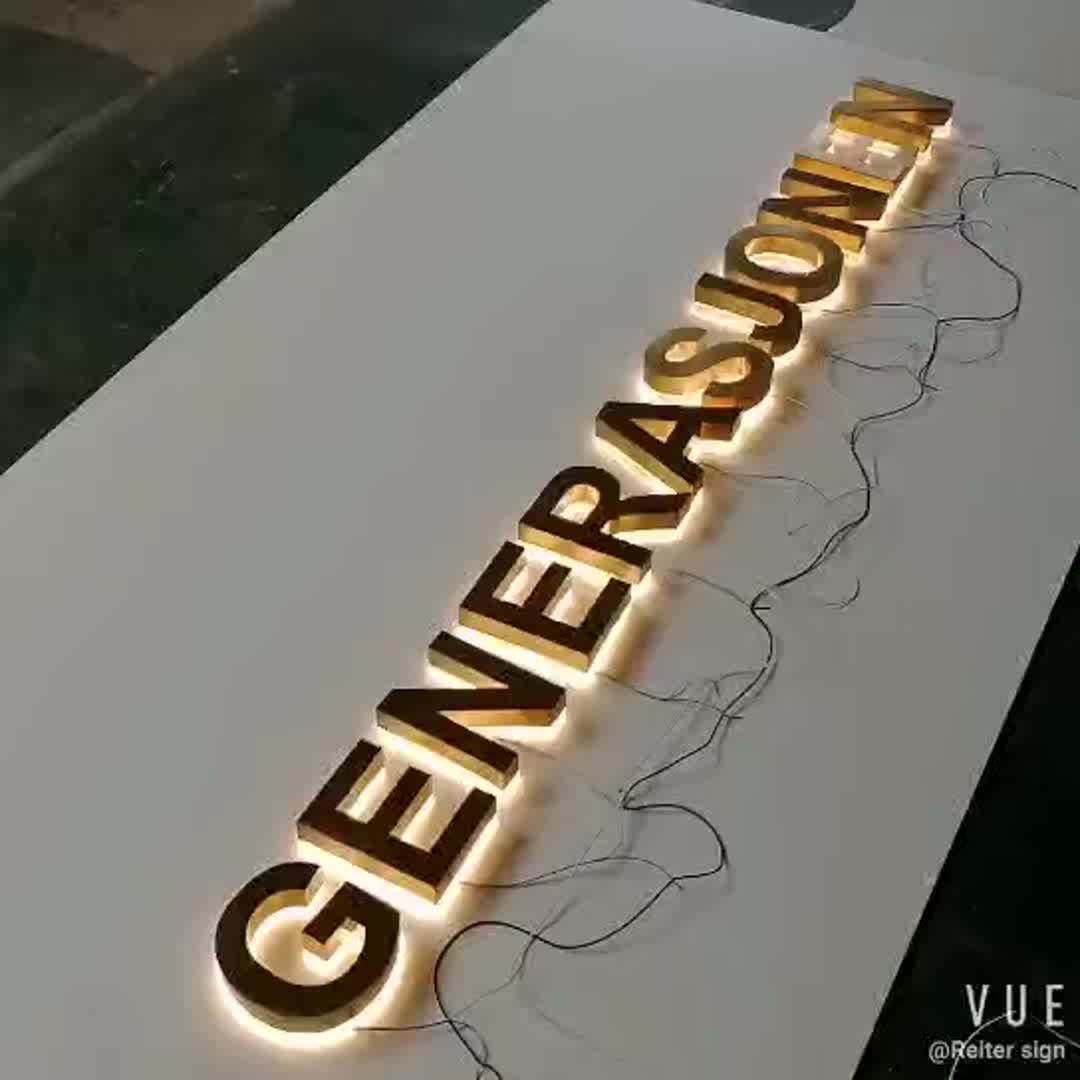 Brushed Stainless Steel Plating Gold 3d Led Backlight Logo 3d Custom ...