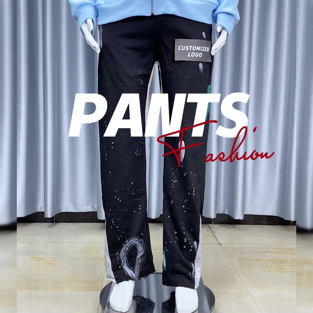 High Quality Flare Paint Splatters Sweatpants Raw Edge Jogger Sweat ...