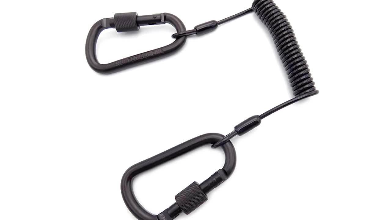 Custom Black Safety Coil Tool Lanyard With Double Spring Hooks - Buy ...