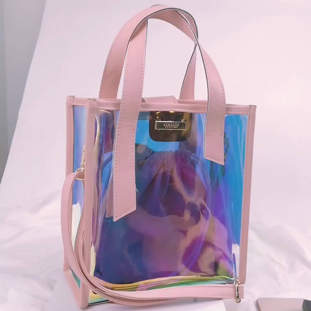 Summer Casual Shiny Clear Pvc Shoulder Rainbow Handbag Laser ...