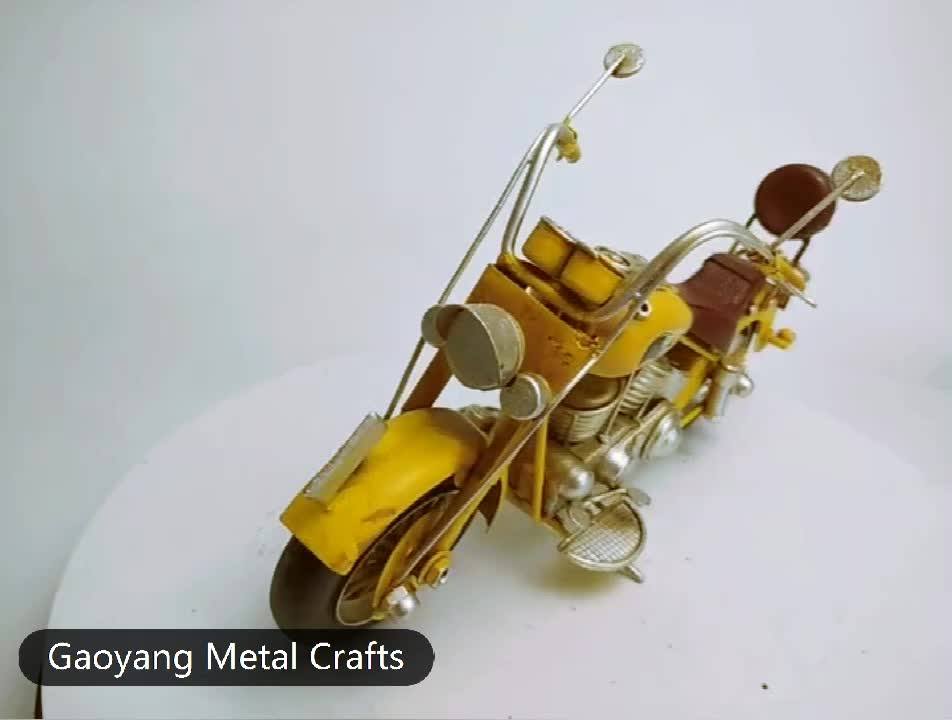 Retro Metal Craft Motorcycle Toys Model Home Decor Yellow Color Antique ...