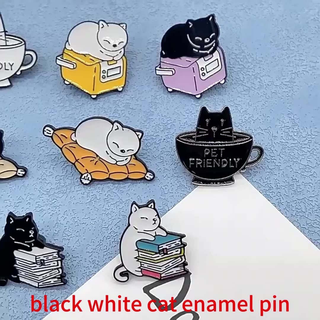 New Cartoon Cute Black White Cat Alloy Brooch Creative Accessory Badge ...