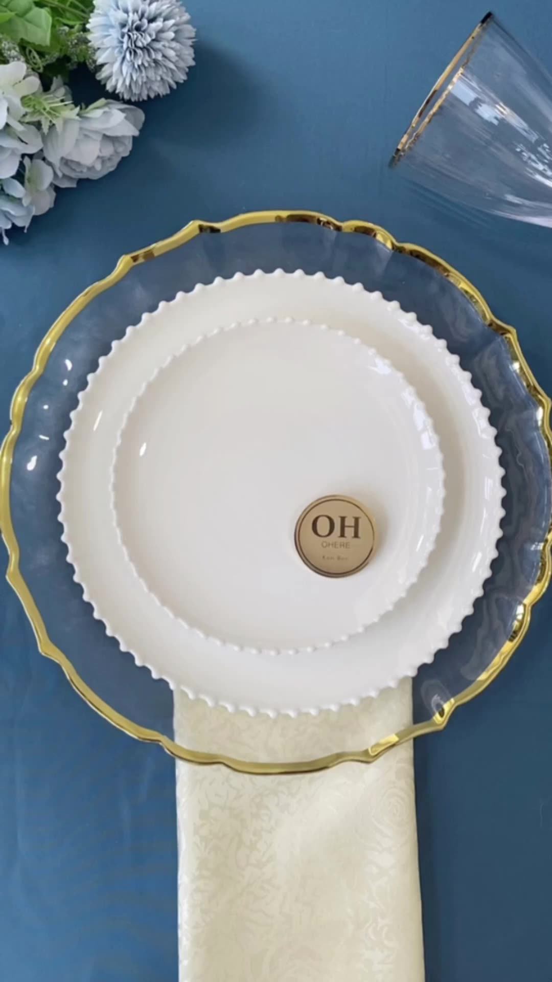 Ohere White Wedding Beads Rim Ceramic Dinnerware Set Restaurant Party ...