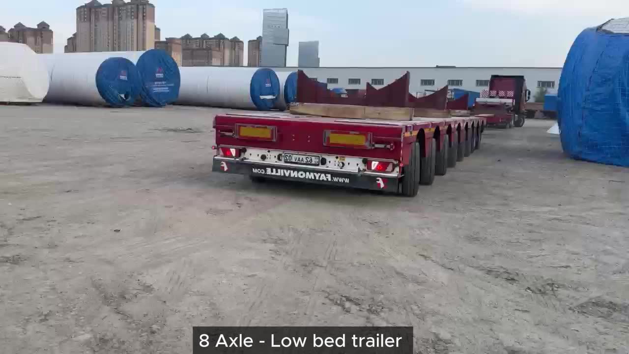 8 Axle Low Bed Deck Flat Container Gooseneck Excavator Transport Semi ...