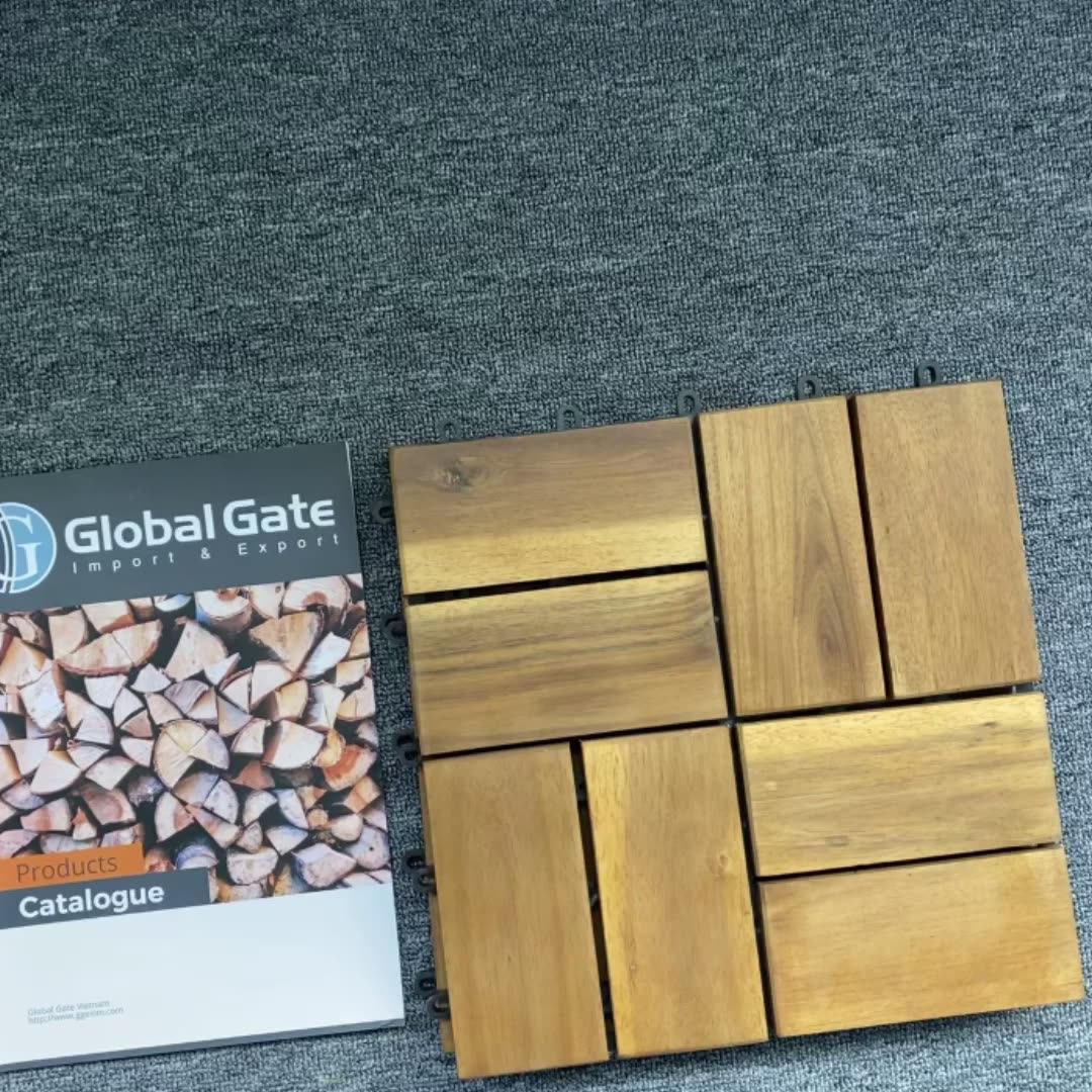 8 Slat Acacia Wooden Deck Tile 300x300x24mm Outdoor Tiles Oem Odm ...
