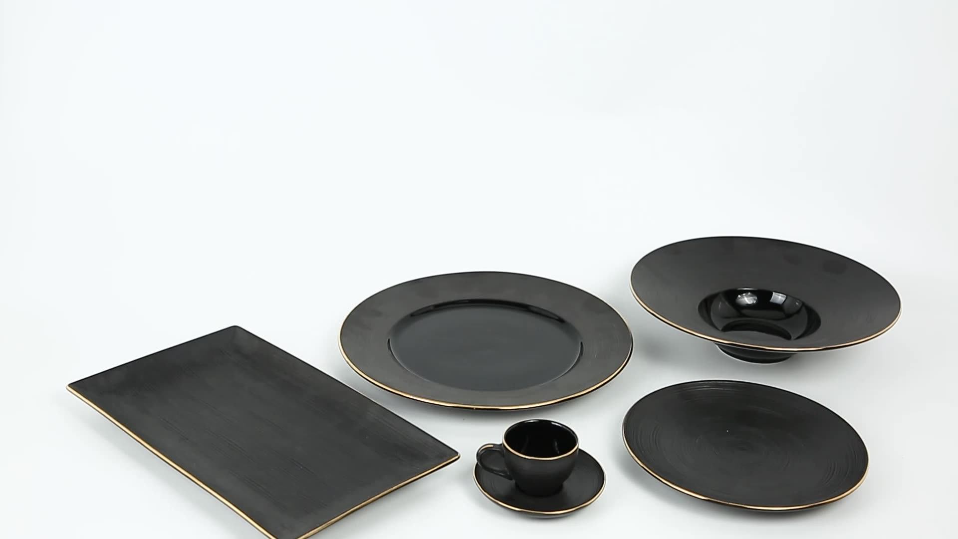 P&t Royal Ware Gold Rim Black Ceramic Cup Porcelain Coffee Set ...