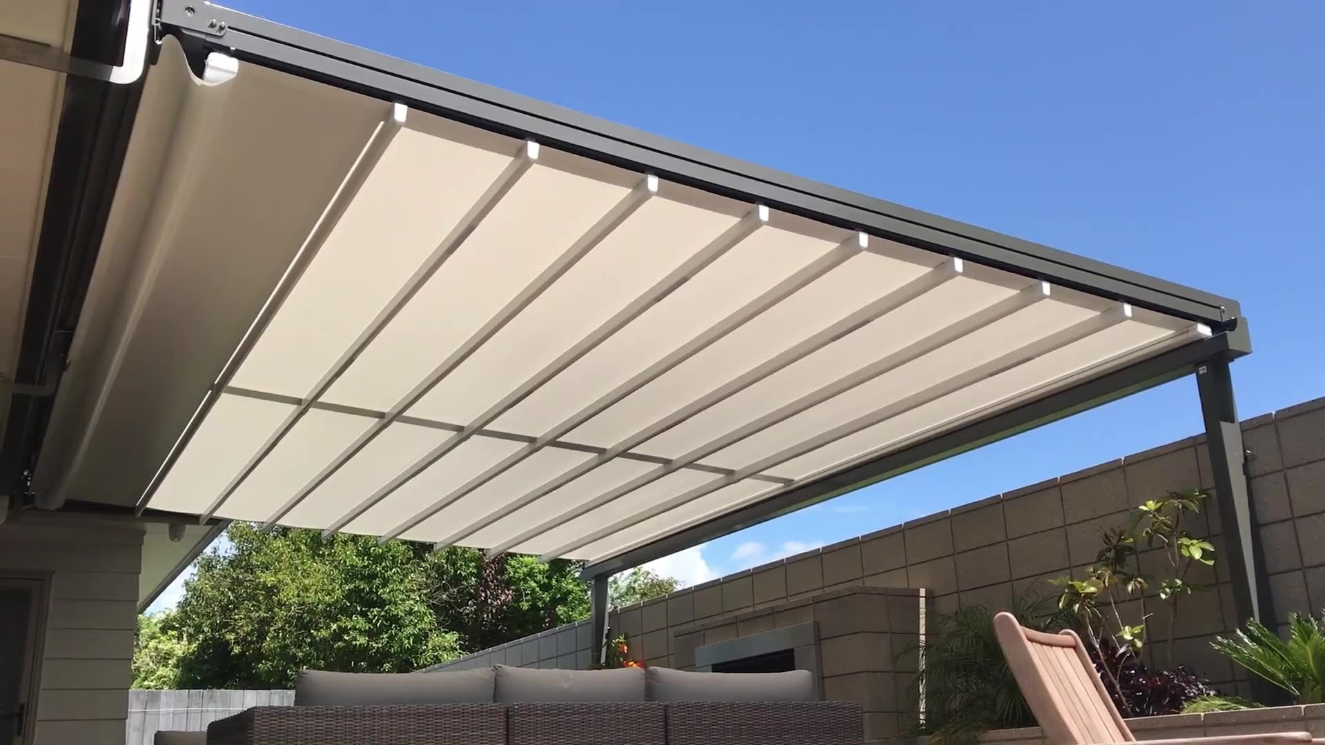 Sliding Roof Pvc Fabric Electric Motorized Folding Awning Canopy Garden Patio Outdoor ...
