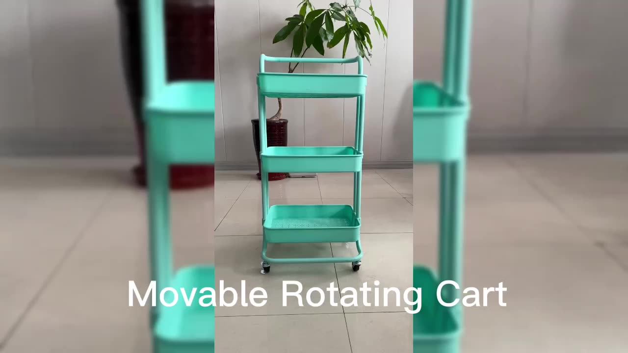 Modern Rolling Storage Trolley 4 Tiers Movable Racks Metal Rolling Cart ...
