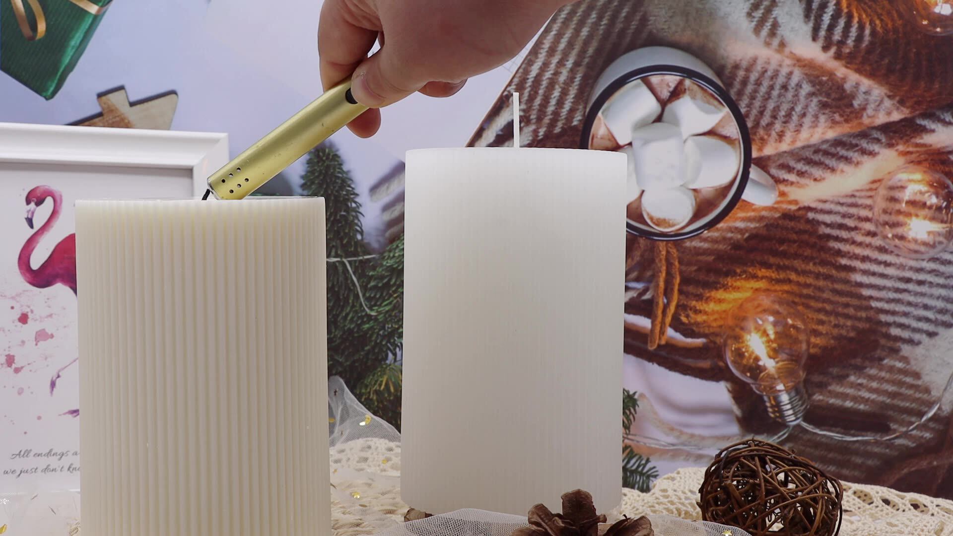 Huaming Modern Aesthetic Home Decor Handmade Soy Wax Ribbed Columnar ...
