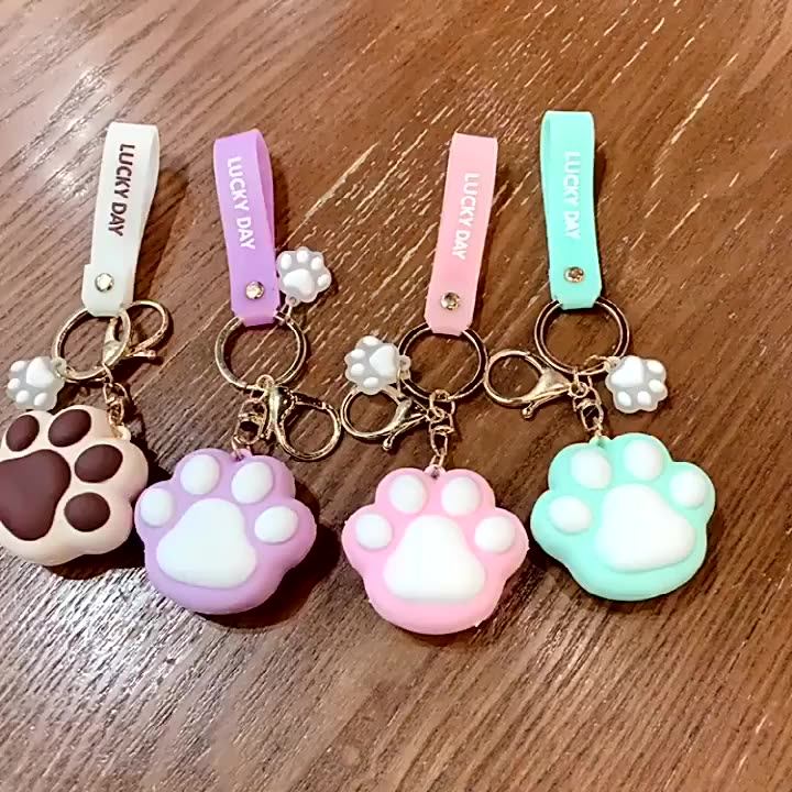3d Cartoon Cute Kawaii Safety Sublimation Silicone Cat Paw Key Chain ...
