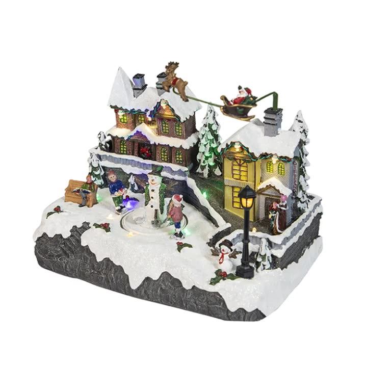 13" Christmas Village Snowman Skating Rinks With Led Lights Lampara ...