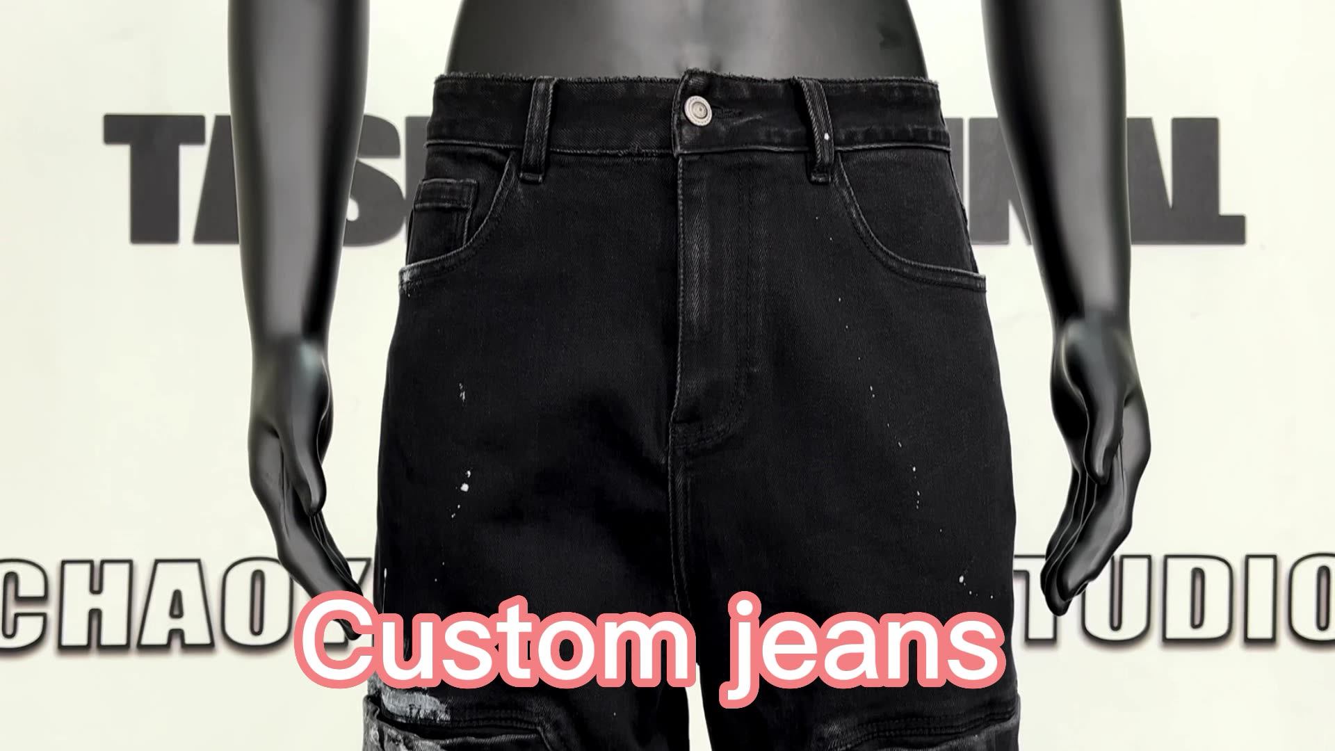 Custom Streetstyle Flocking Chenille Embroidery Men's Denim Jeans ...