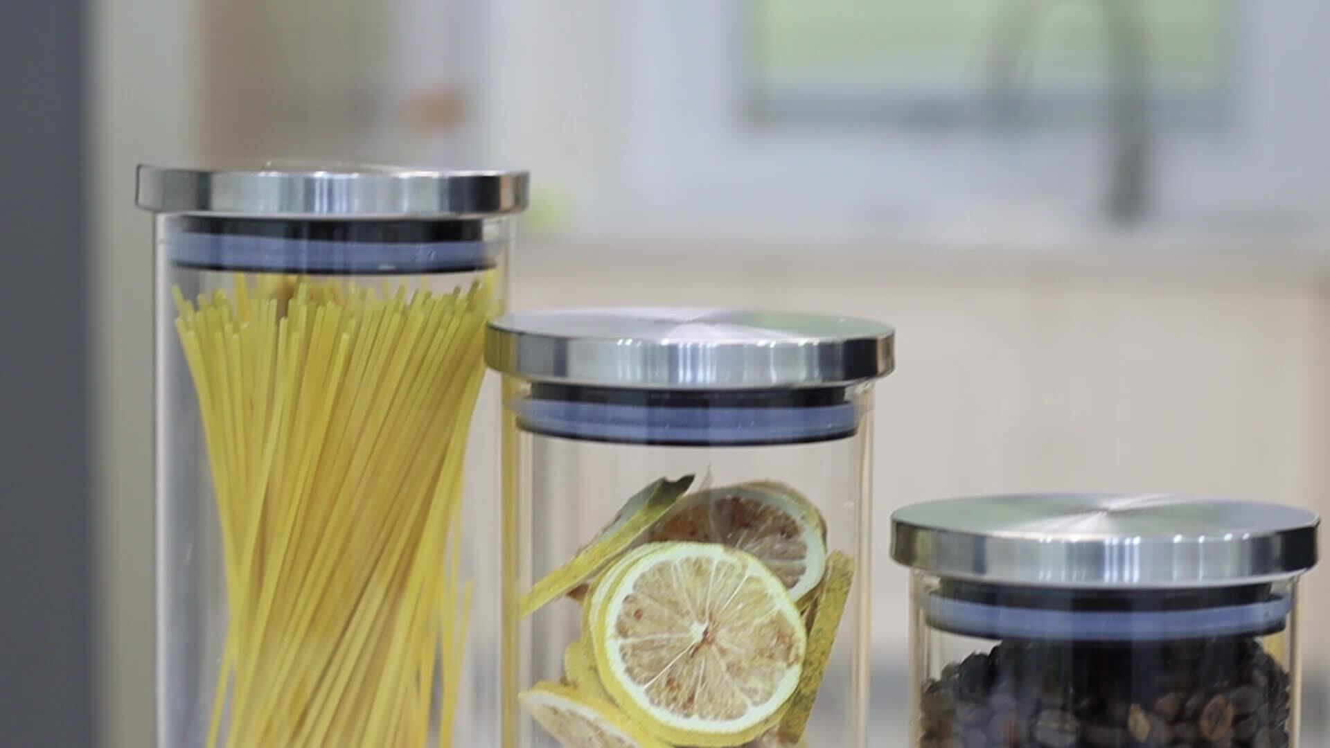 1000ml Glass Jar Air Tight Canister Kitchen Food Storage Container Set ...