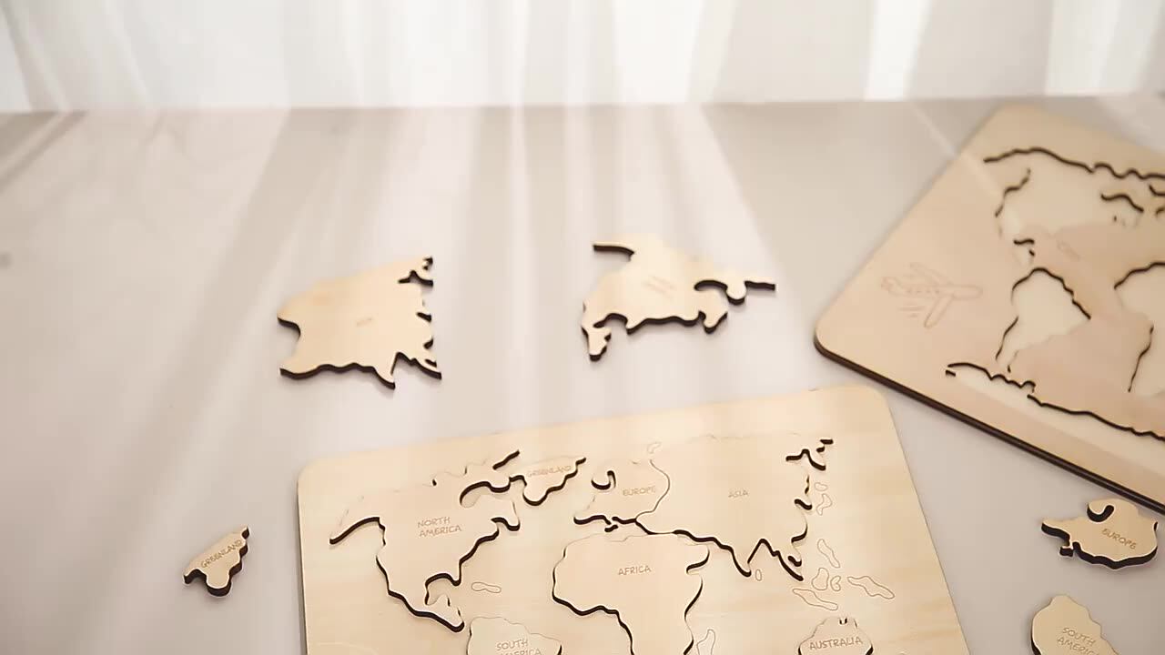 Continents & Oceans Diy Wooden World Map Puzzle Educational Montessori ...
