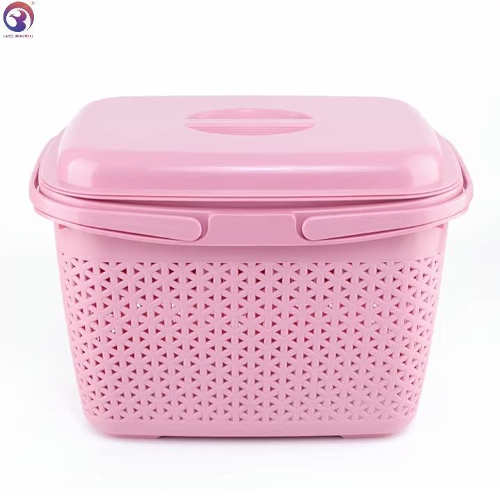 Portable With Cover Clothing Basket Plastic Storage With Handle - Buy ...
