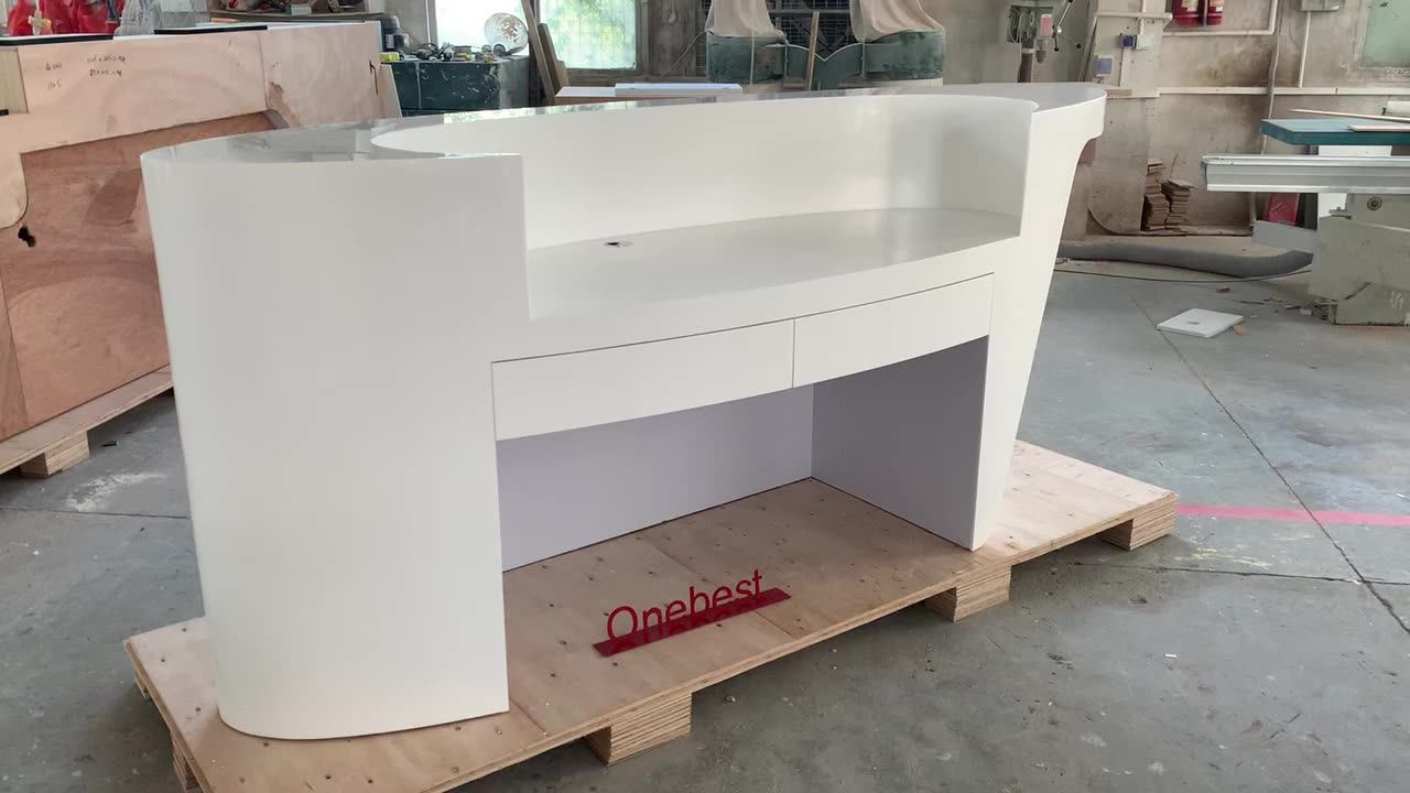 White Corian Stone Oval Shaped Reception Desks For Hairdressing Salons ...