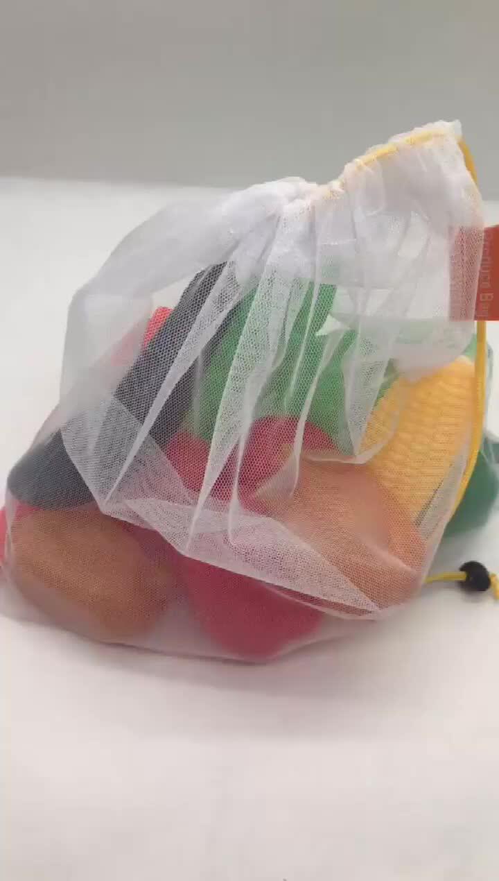 Eco-friendly Rpet Bags Mesh Fruits Drawstring Mesh Produce Net Bags Set ...