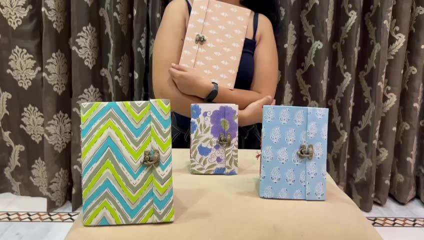 New Real Handmade Hard Cover Fabric Clasp Lock Journals Boho Traditional Vintage Colorful Cover ...