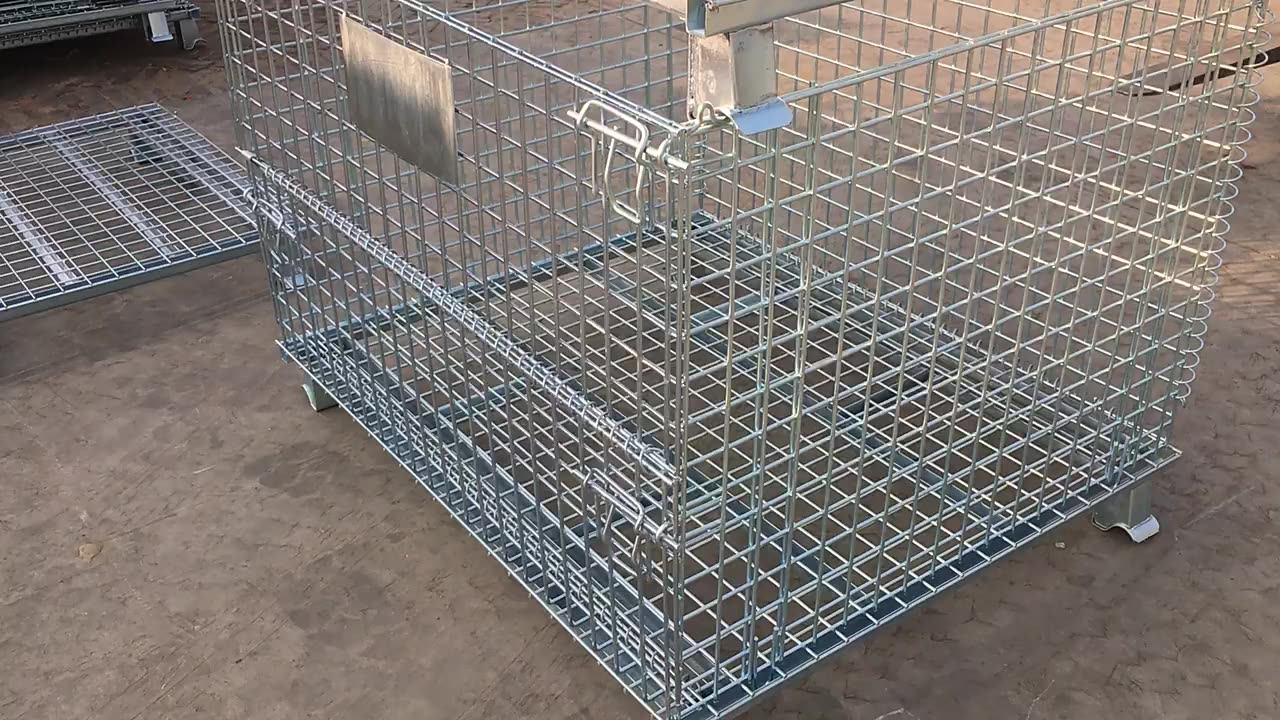 Pallet Cage Wire Container Cage Mesh Rolling Storage Cage - Buy Wire ...