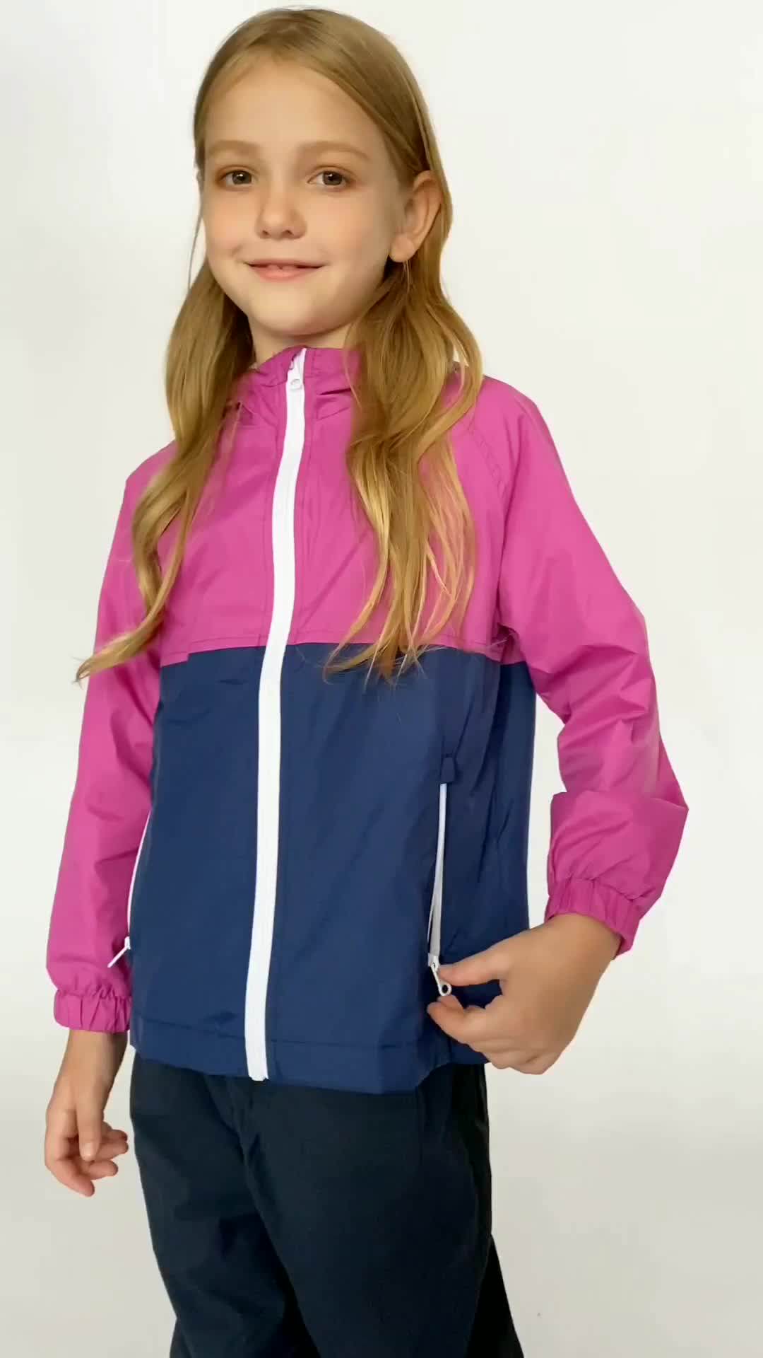 Youth Kids Spring Hooded Jacket Lightweight Colorblock Raincoat - Buy ...