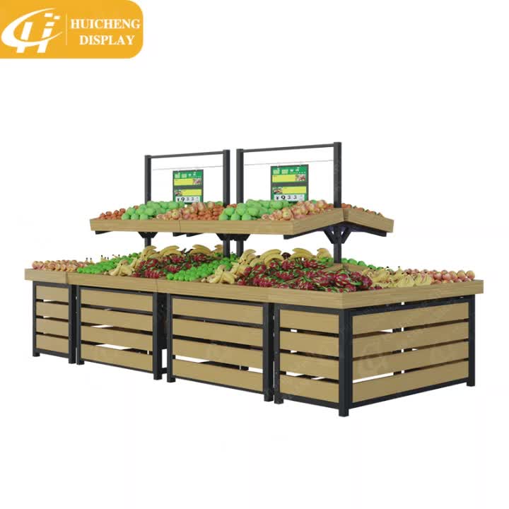 2019 Wooden Fruit Display Stand Supermarket Shelves For Vegetables And ...