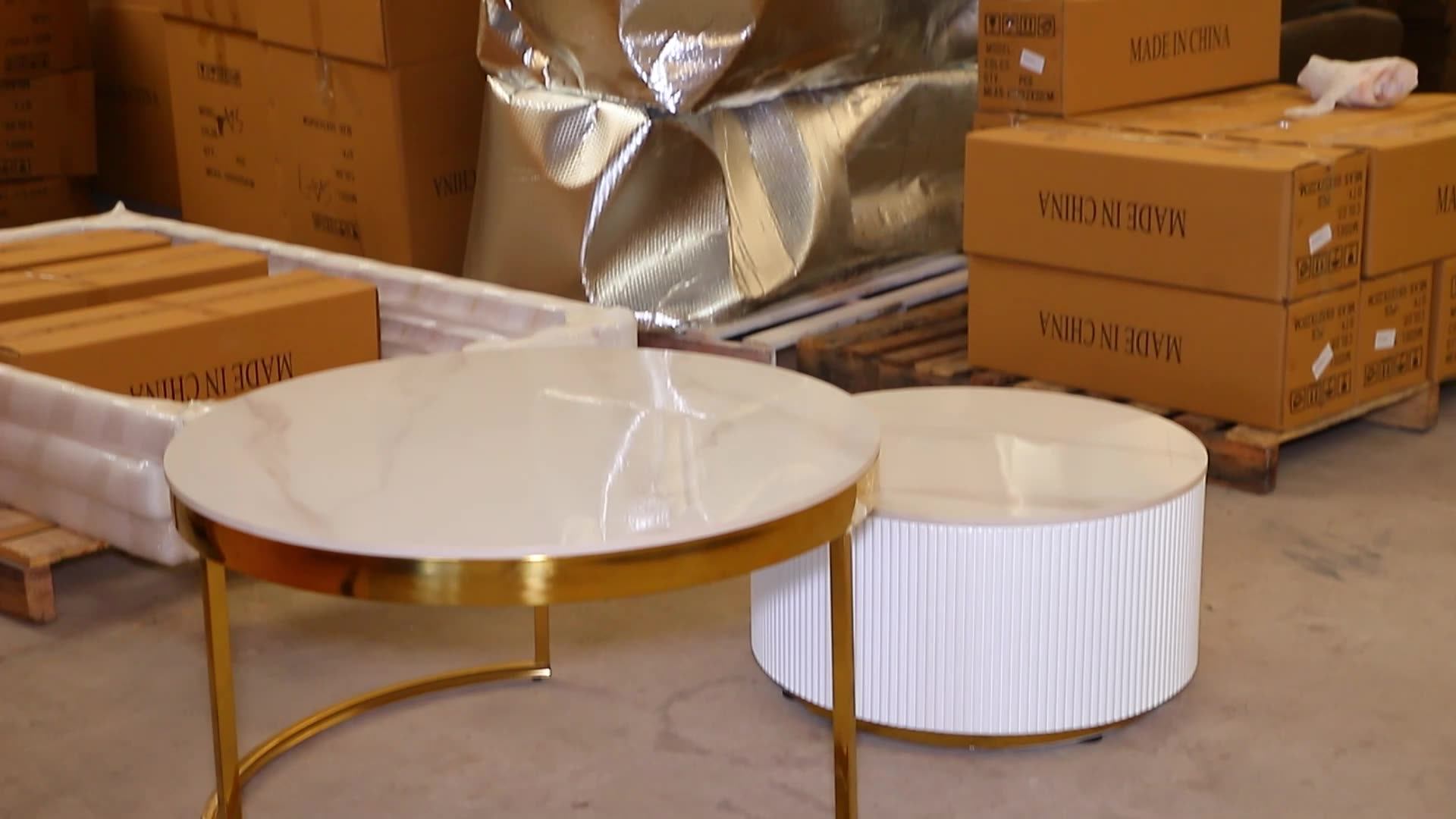 Italian Stainless Steel Glass Coffee Table Metallic Living Room Furniture Nested Luxury Round ...