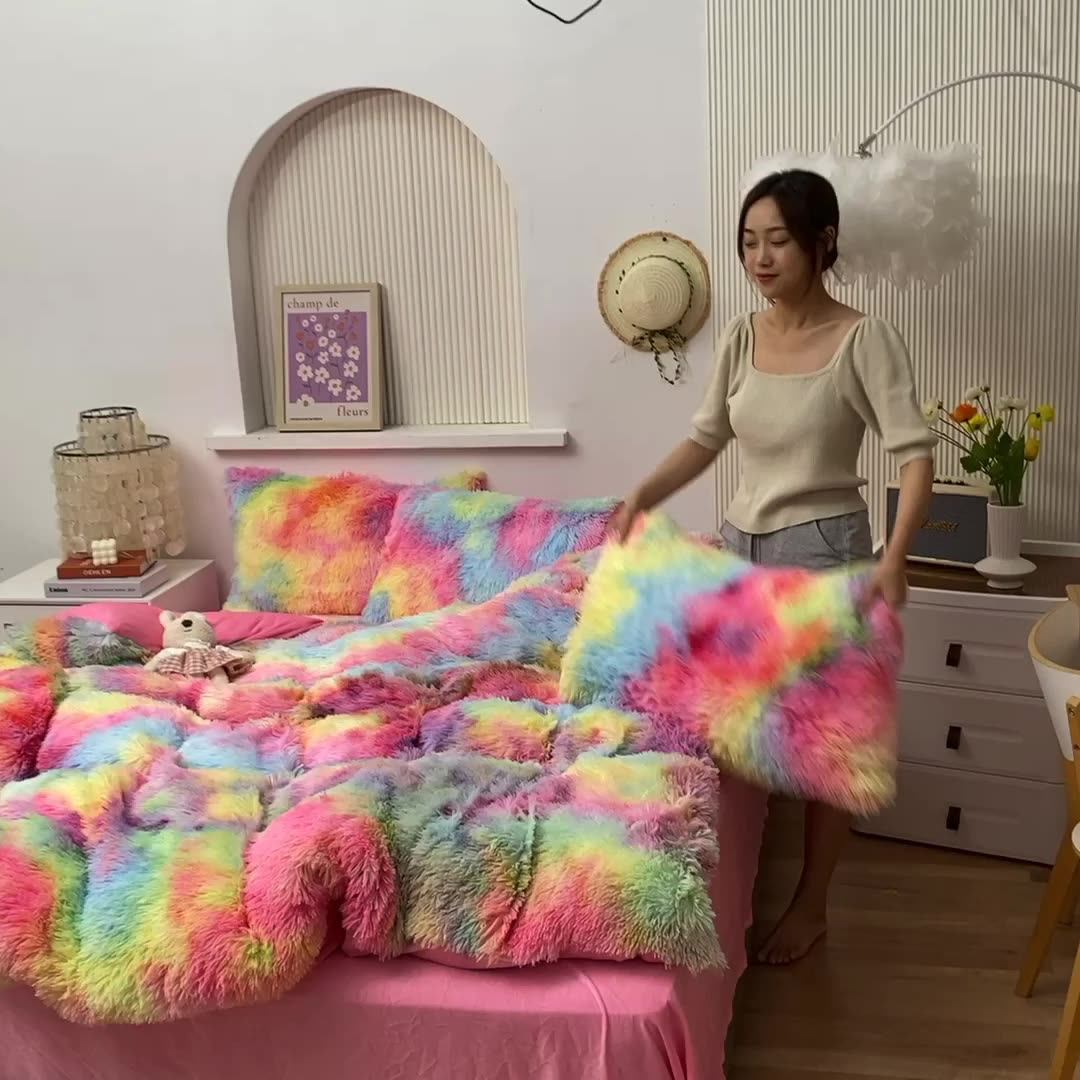 Plush Fluffy Luxury Bedding Sets Warm Winter Shaggy Velvet Comforter ...