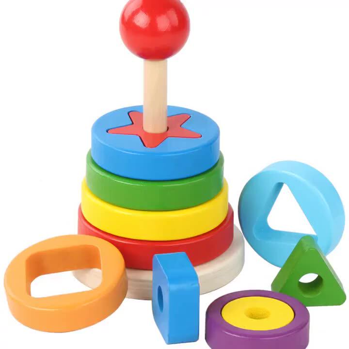 Wooden Double Layered Round Blocks Children's Early Education Puzzle ...