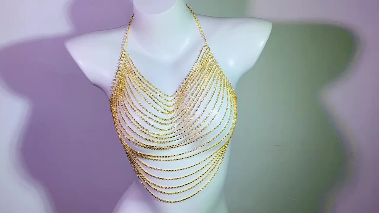 Multi Layers Rhinestone Chest Chain Crystal Diamond Sexy Bikini Bra ...