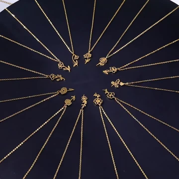 Birth Month Flower Stainless Steel Necklace Snowdrop Daisy Rose Pendant ...