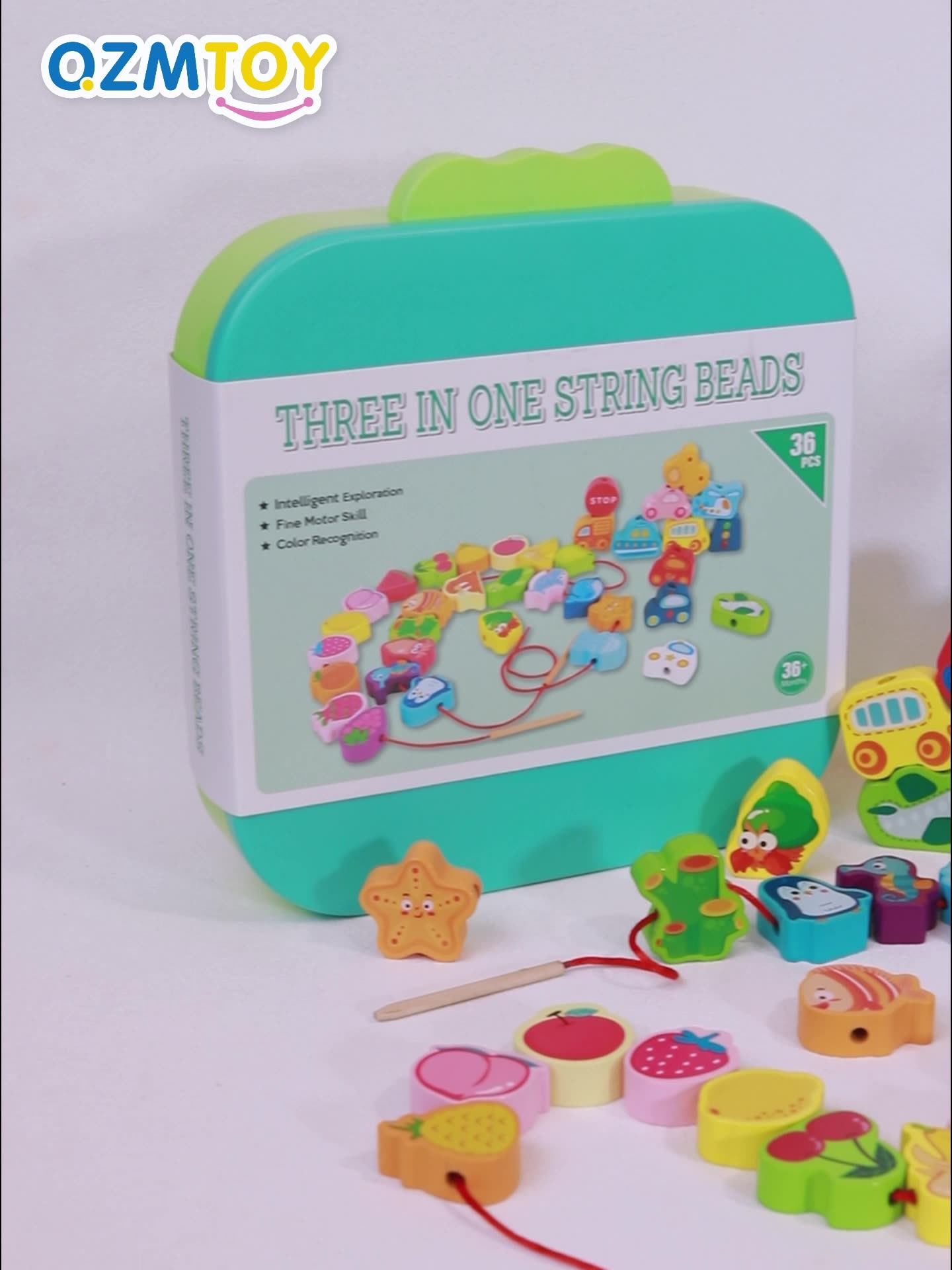 Montessori 36pcs Wooden Lacing Beads Animals Fruits Vegetables Blocks ...