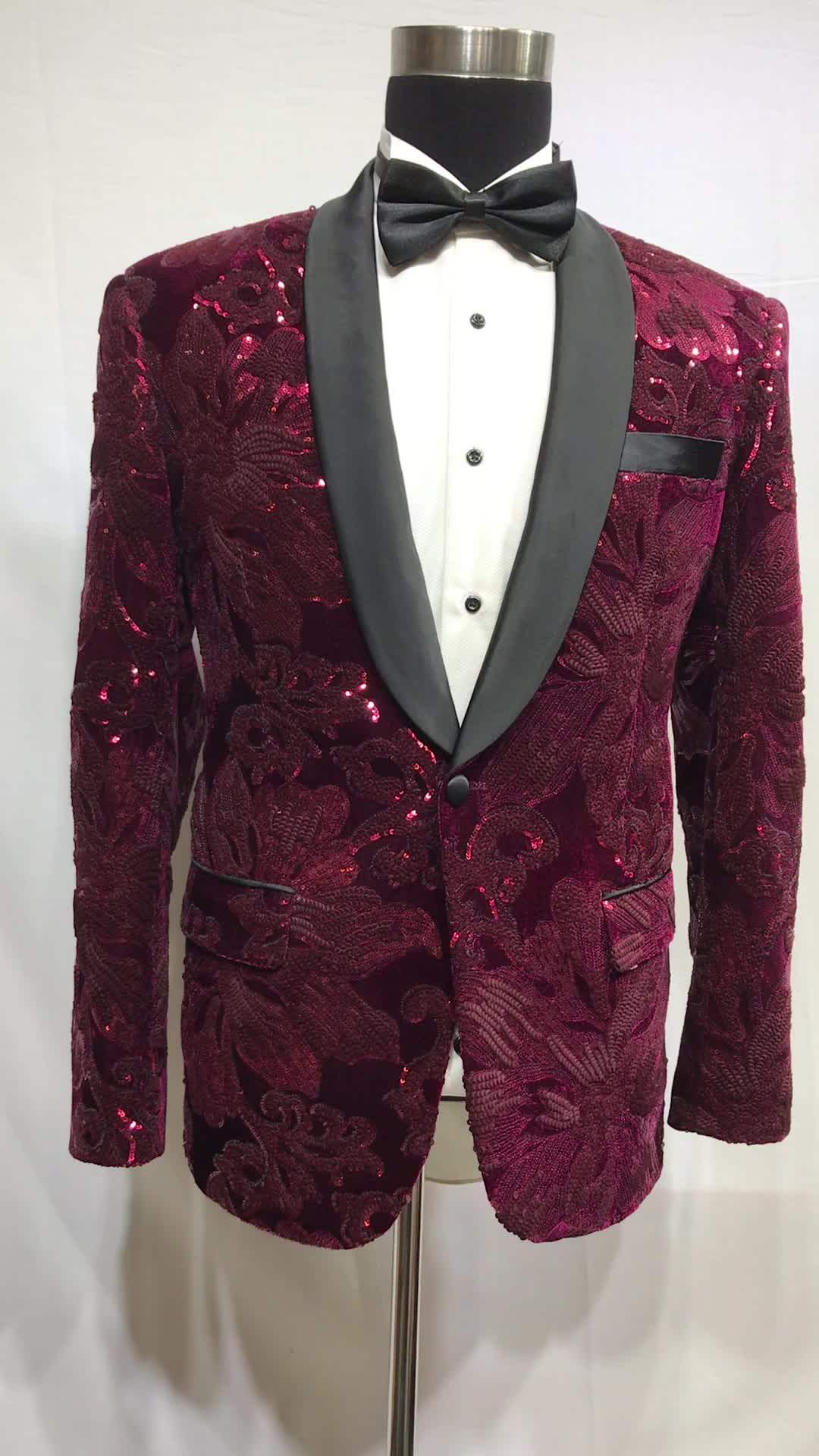 Red Beaded Suit Tuxedo Jacket +black Pant Mens Stage Wear Mens Tuxedos ...