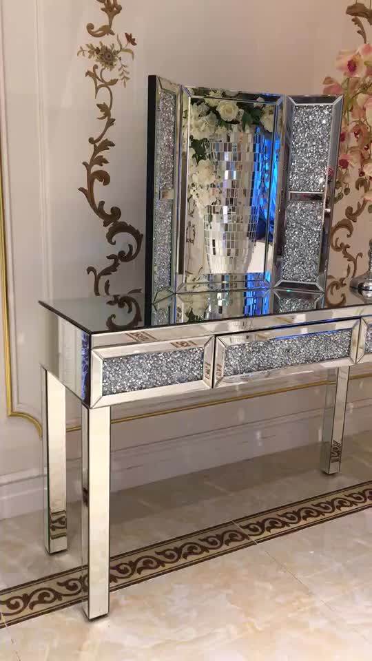 Luxury Sparking Gray Crushed Diamond Dressing Table With Mirror - Buy ...
