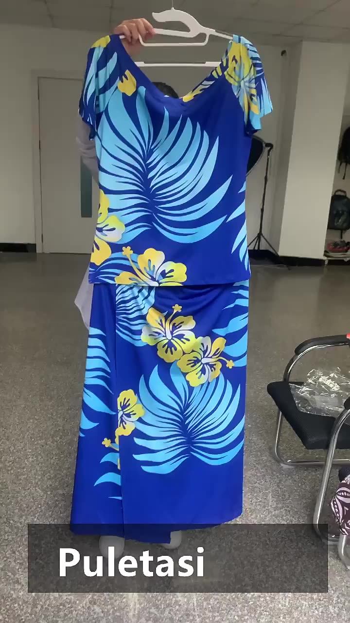 Polynesian Clothing Samoan Puletasi Blue Tapa Flower Print Custom Off ...