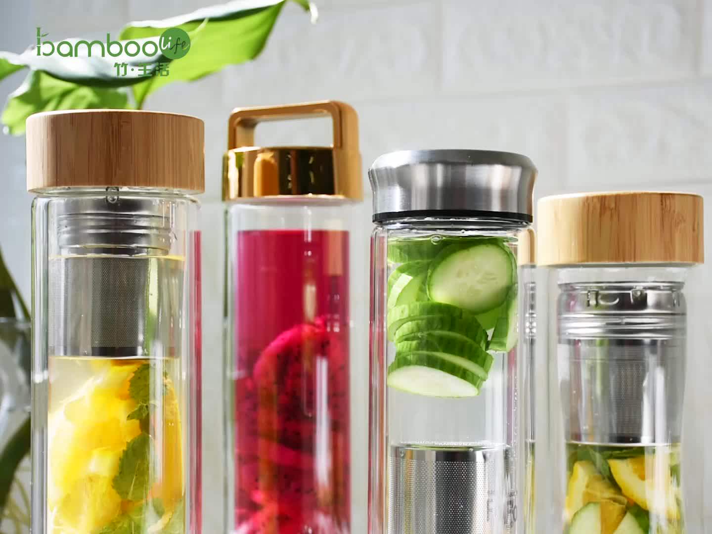 2021 Factory Cost Eco-friendly Double Wall Glass Bottles With Bamboo Or ...