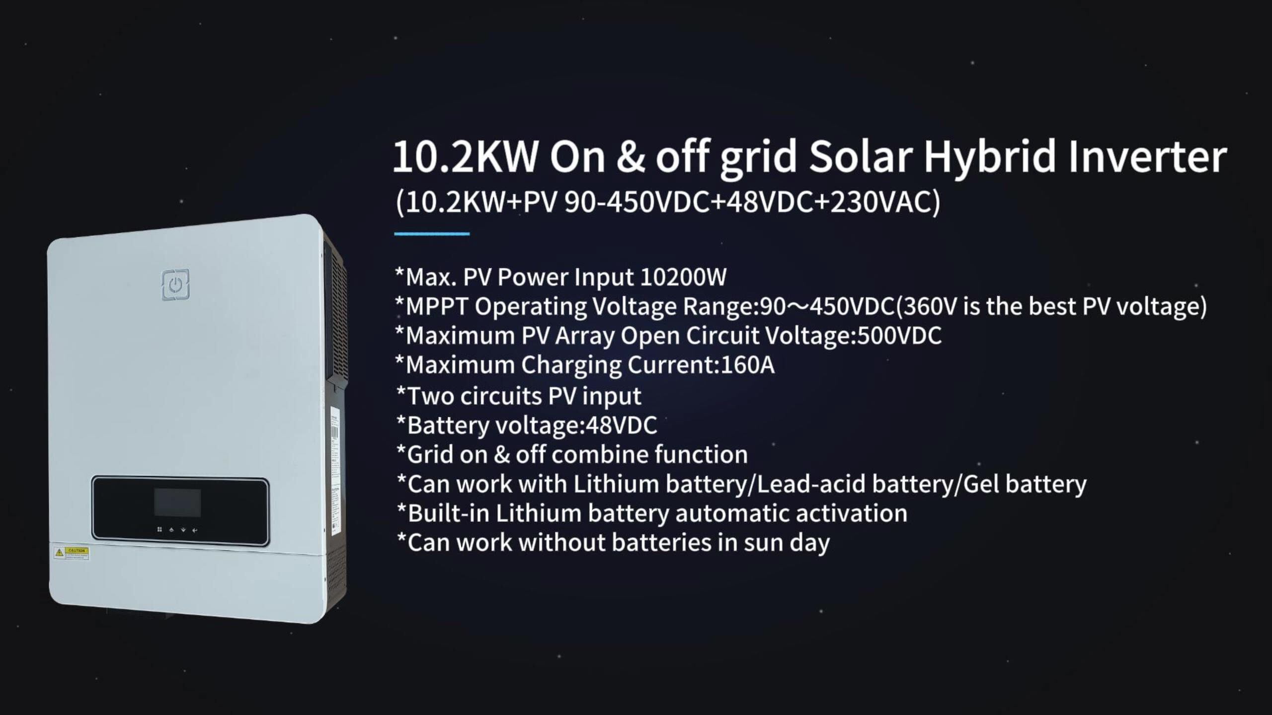 Two Load Output 10.2kw On Off Grid Inverter Solar 48vdc 230vac 160a Max ...