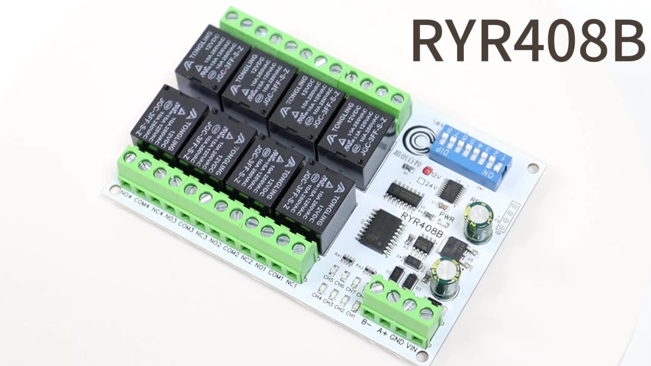 8ch Dip Switch Set Parameters Rs485 Relay Board Modbus Rtu Plc Remote Io Module Ryr408b C35 Din ...