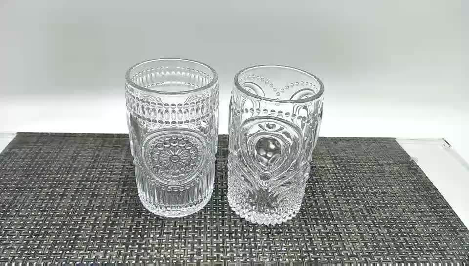 Antique Class Cups Clear Color Fancy Embossed Glass Cups Sunflower ...