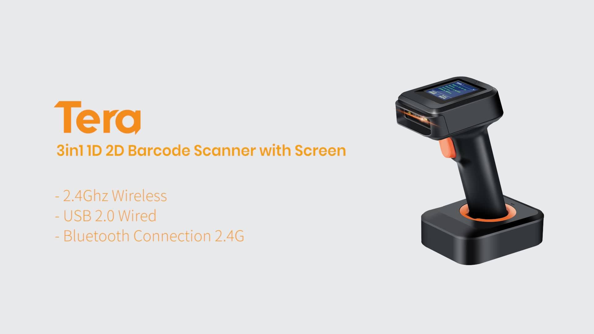 Tera Hand-free Barcode Scanner With Display Wireless&wired 3 In 1 ...