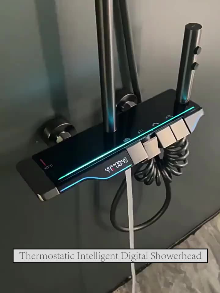 Led Exposed Thermostatic Piano Shower Digital Display Gun Grey Bathroom ...