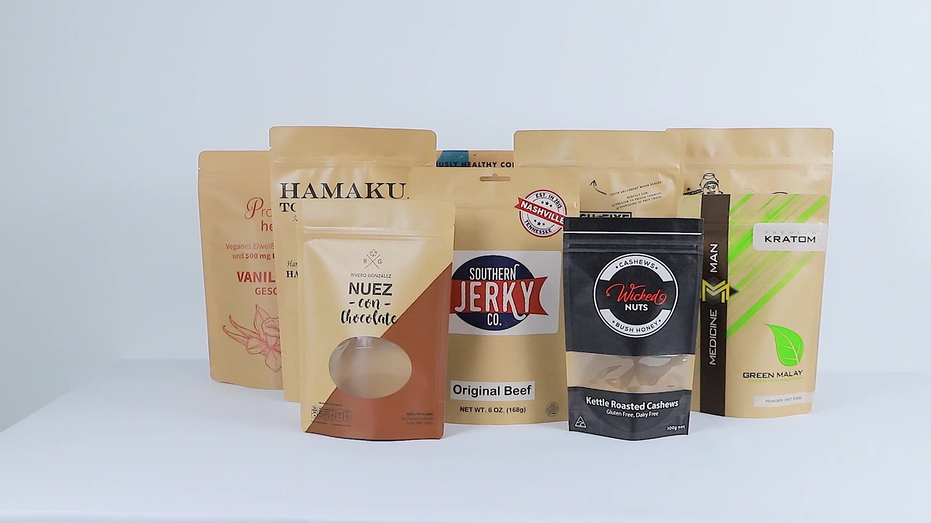 Stock Food Packaging Biodegradable Stand Up Pouch Kraft Paper Zipper ...