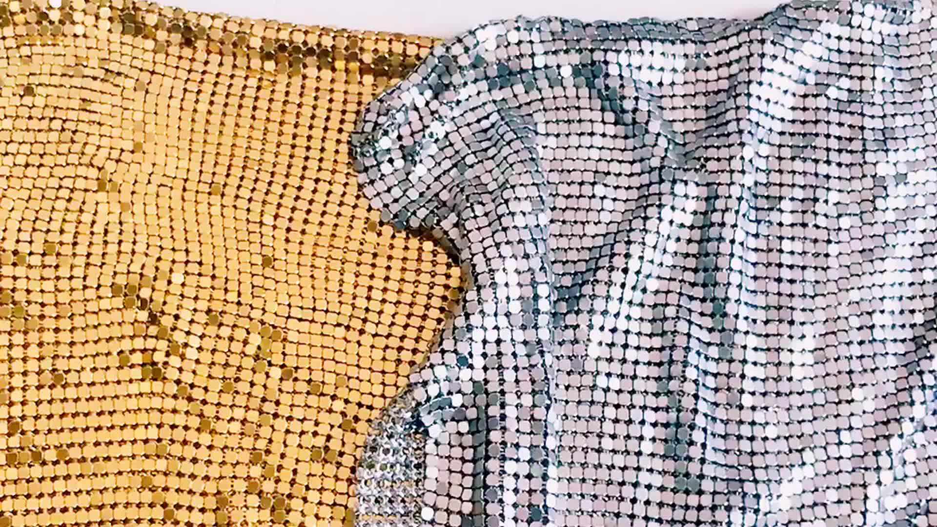 Gold Color Metal Sequin Fabric With 8mm Aluminum Flakes For Drapery ...