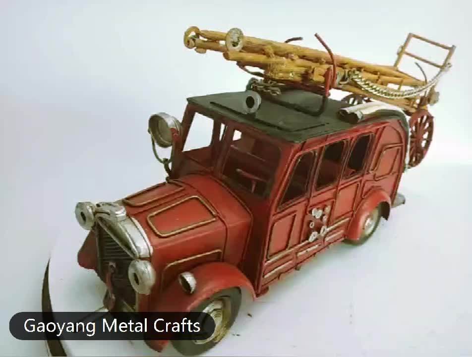 Red Color Retro Handmade Truck Metal Model Fire Truck With Ladder ...