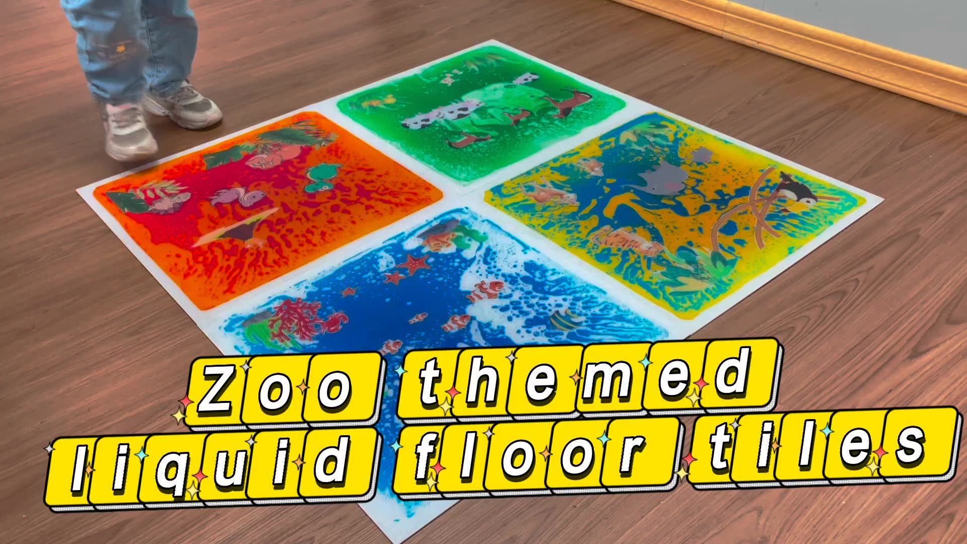 50*50 Cm Interactive Sensory Animal Printed Liquid Floor Tile Children ...