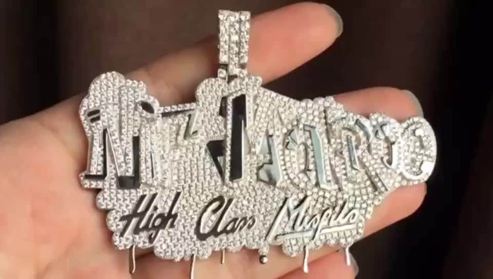 Iced Out Diamond Silver Jewellery Logo Text Hip Hop Necklace Gold ...